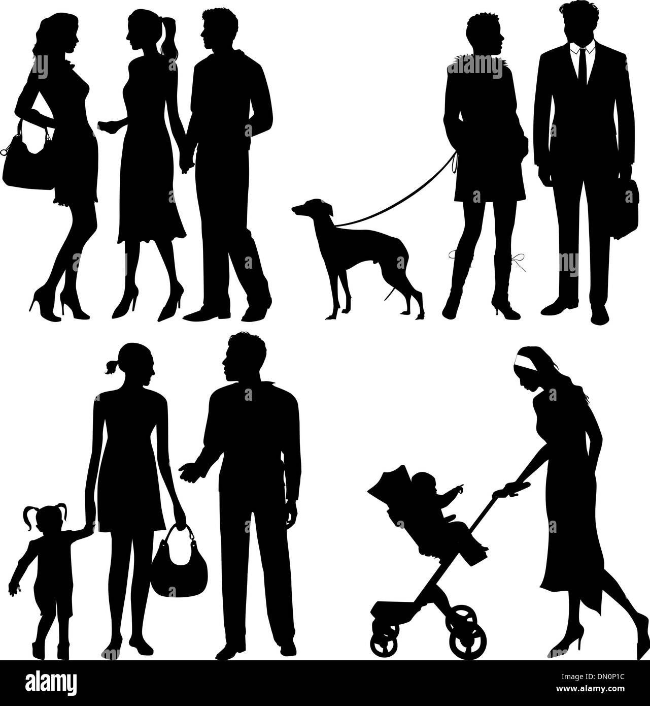 several people, city live - vector silhouettes Stock Vector Image & Art ...