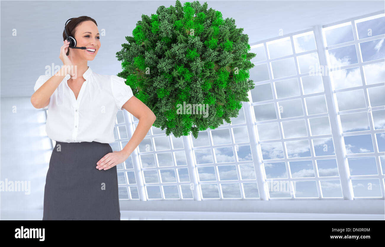Composite image of cheerful smart call center agent working Stock Photo ...