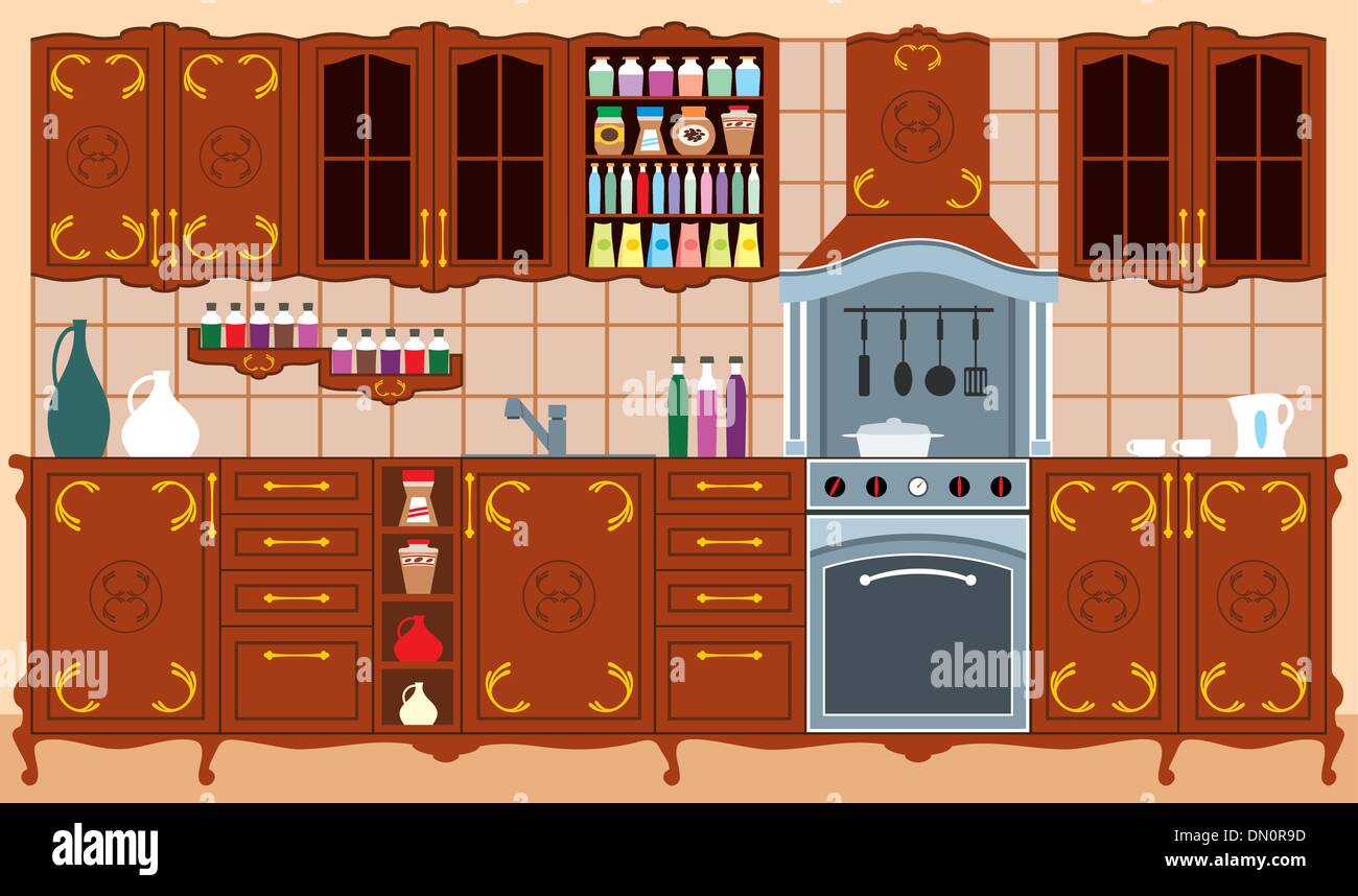 Vintage kitchen shelves Stock Vector Images - Alamy