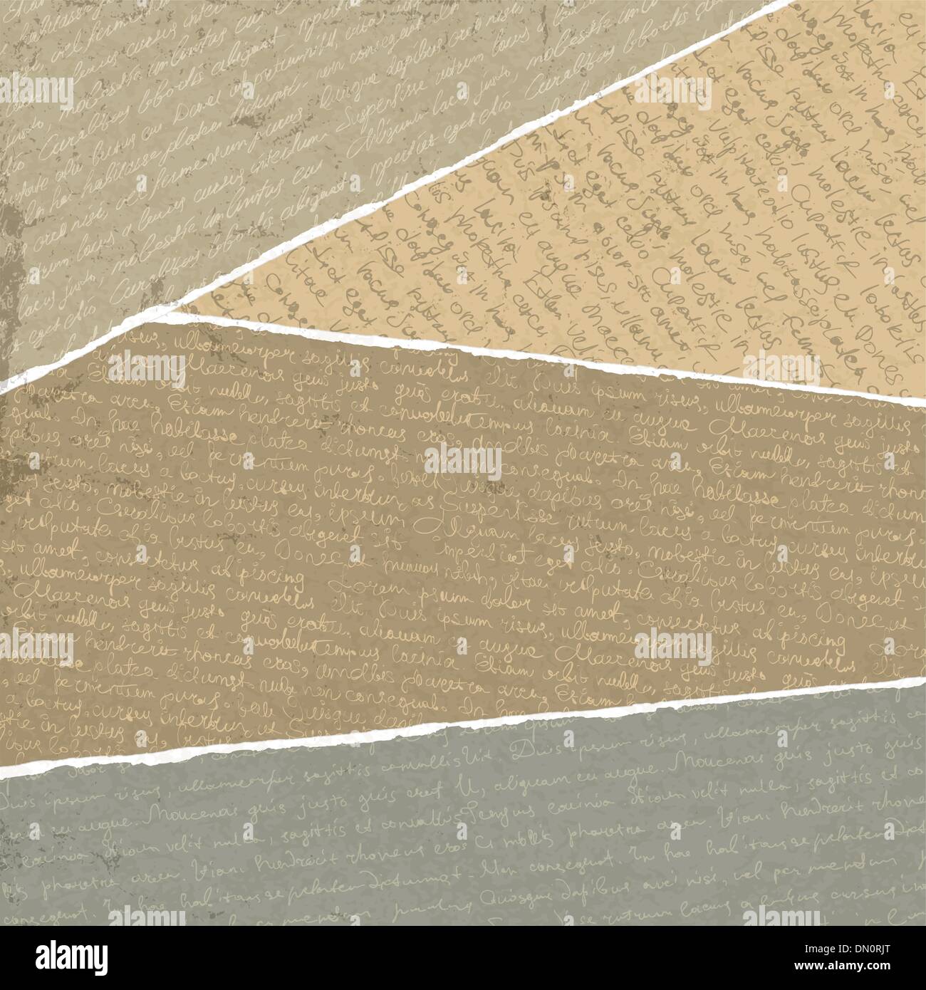 Vintage handwritings on torn papers scraps, vector illustration Stock ...