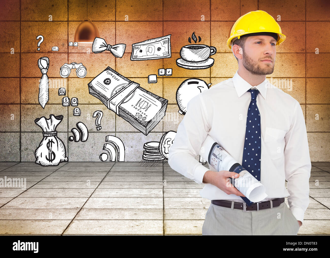 Young architect blueprints hard hat hi-res stock photography and images ...