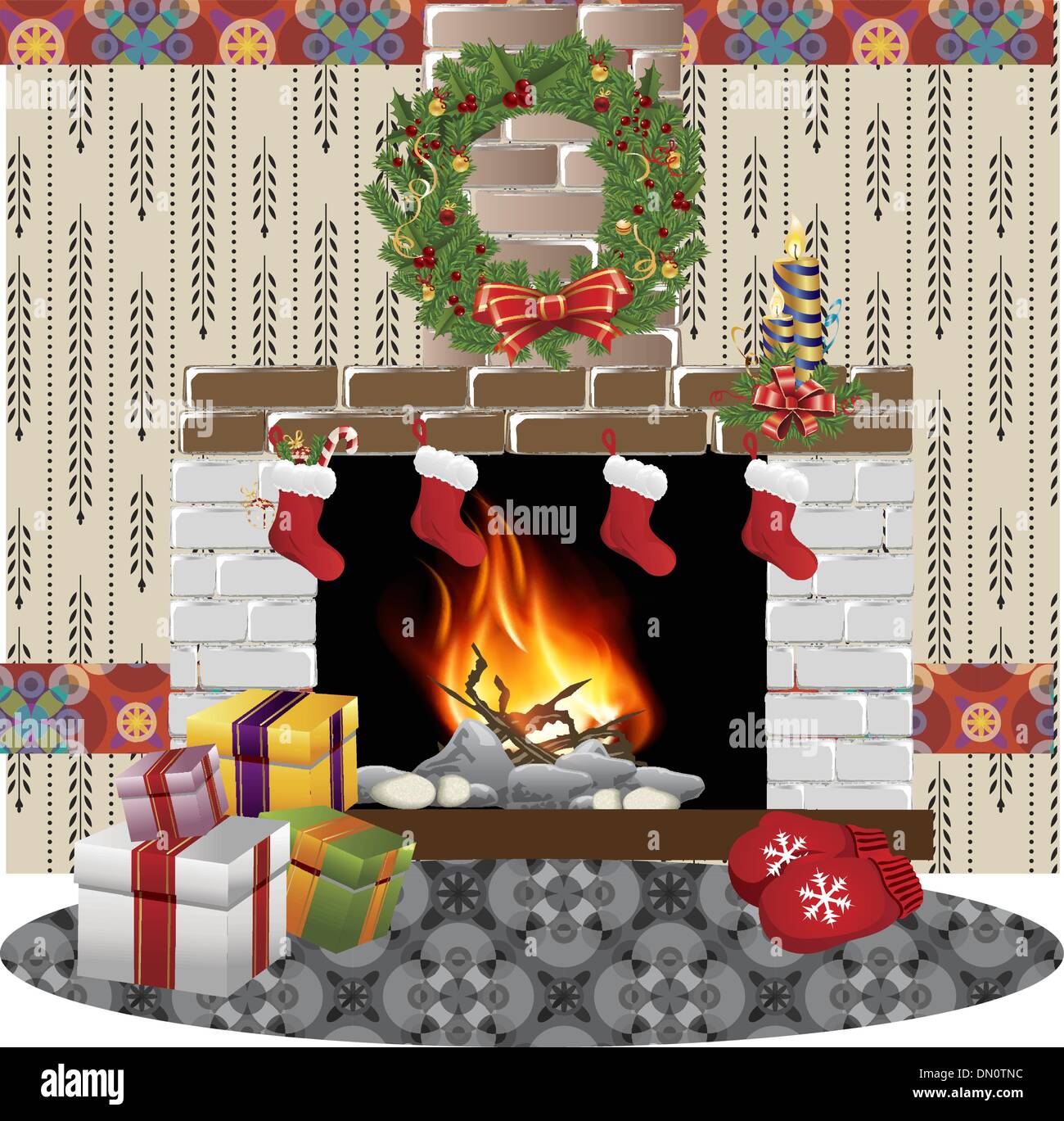 fireplace christmas vector Stock Vector Image & Art - Alamy
