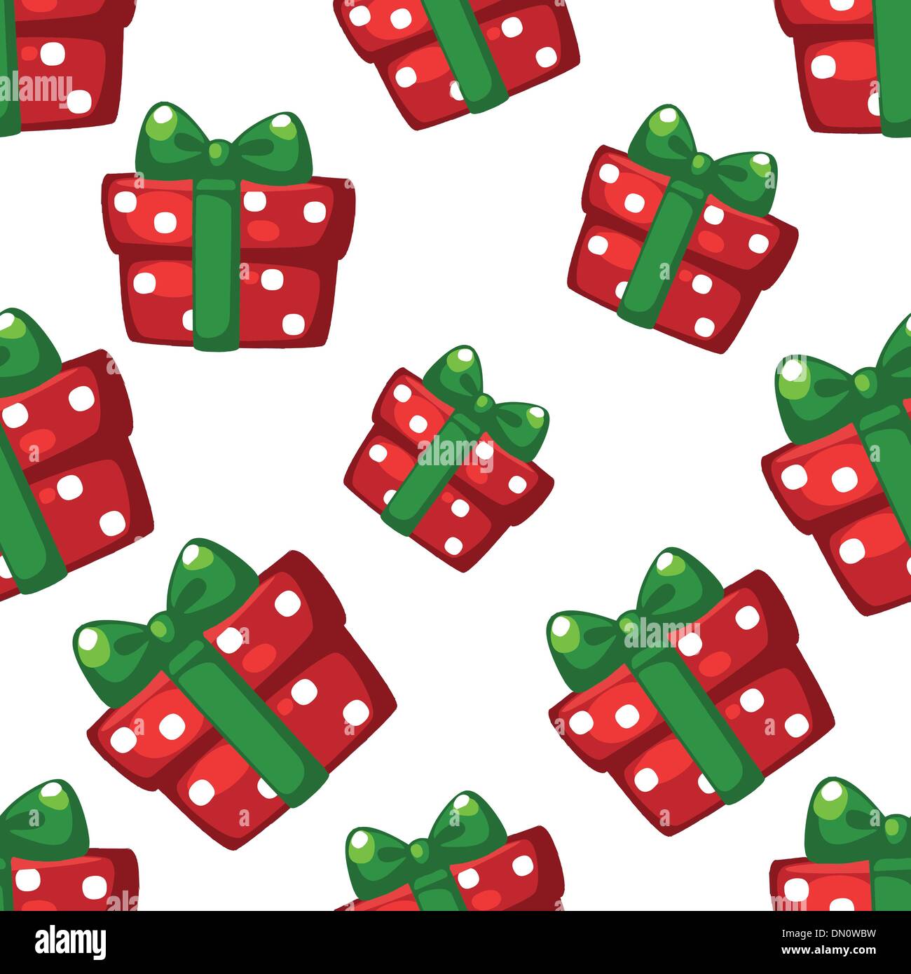 Red presents with white dots and green ribbon on white background Stock ...