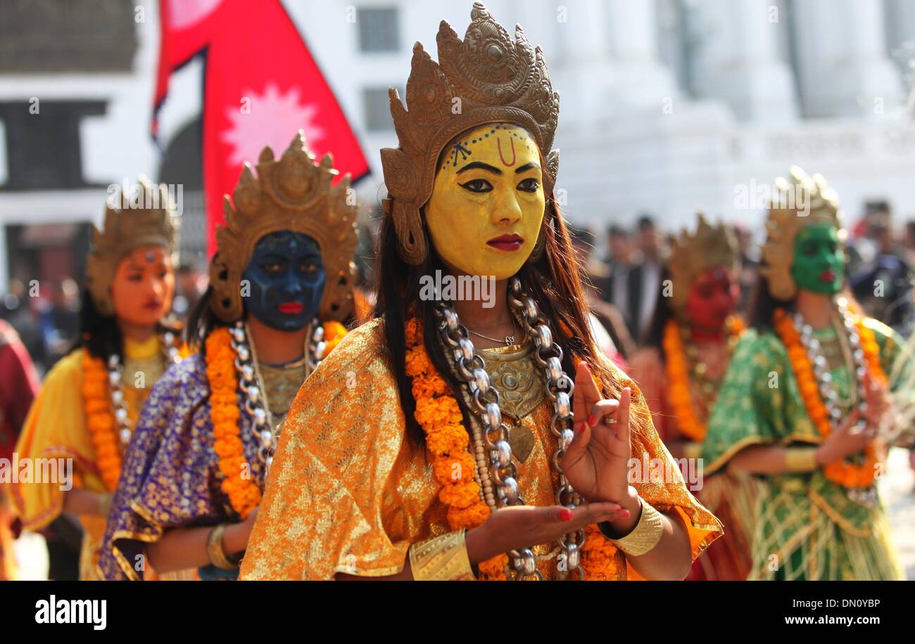 Kathmandu, Nepal. 18th Dec, 2013. Newar community girls dressed as ...