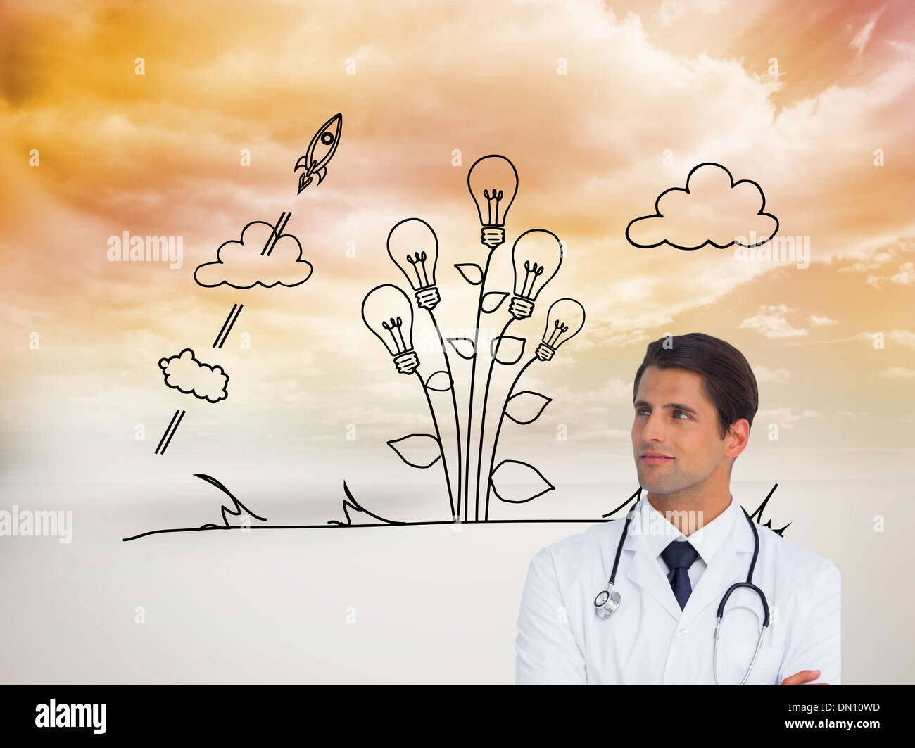 Composite image of confident doctor with arms crossed looking up Stock ...