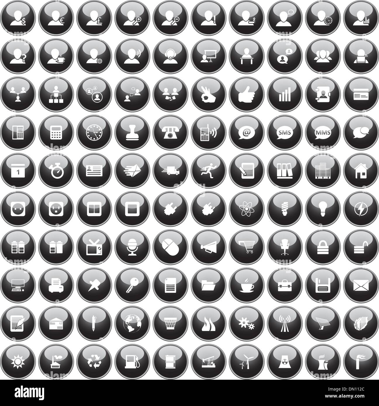 Office icon set Black and White Stock Photos & Images - Alamy