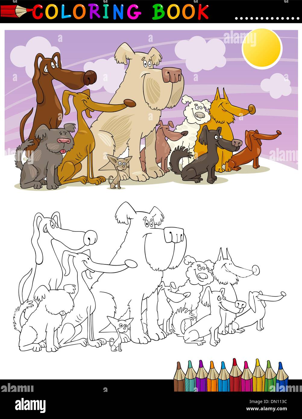 Cartoon dogs coloring book page hi-res stock photography and images - Alamy