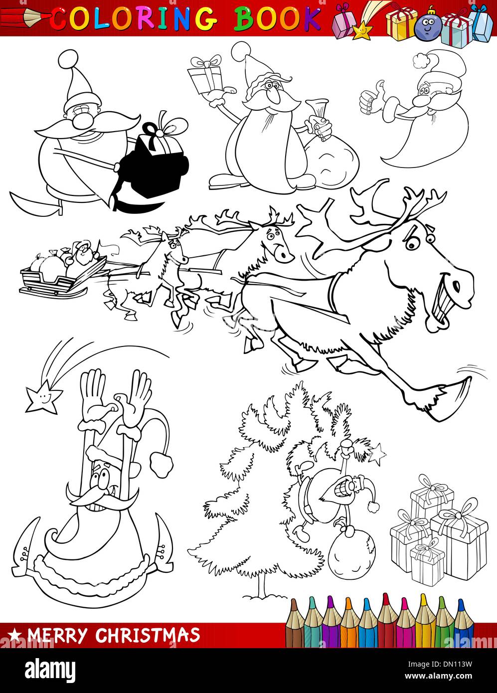 Cartoon Christmas Themes for Coloring Stock Vector Image & Art - Alamy