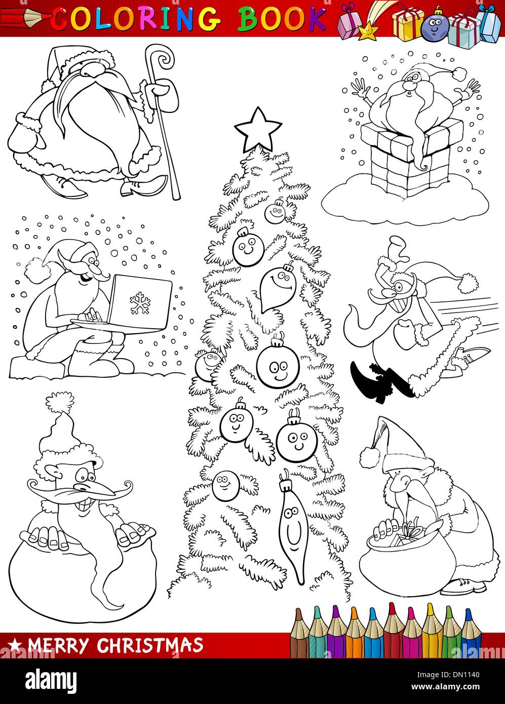 Cartoon Christmas Themes for Coloring Stock Vector Image & Art - Alamy