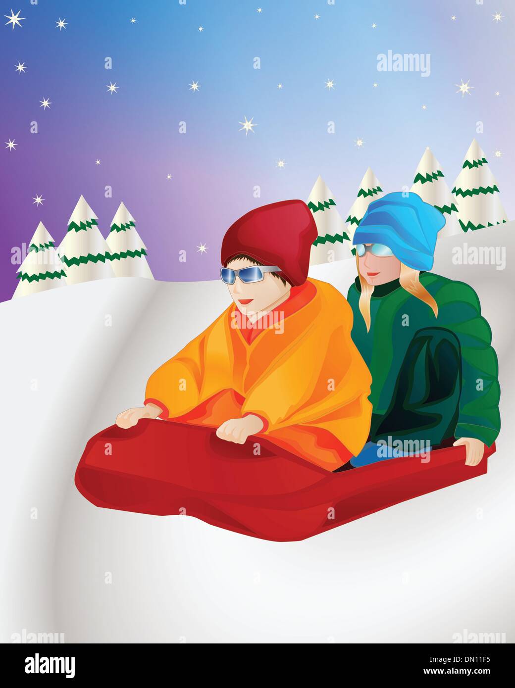 Girl on snow Stock Vector Images - Alamy