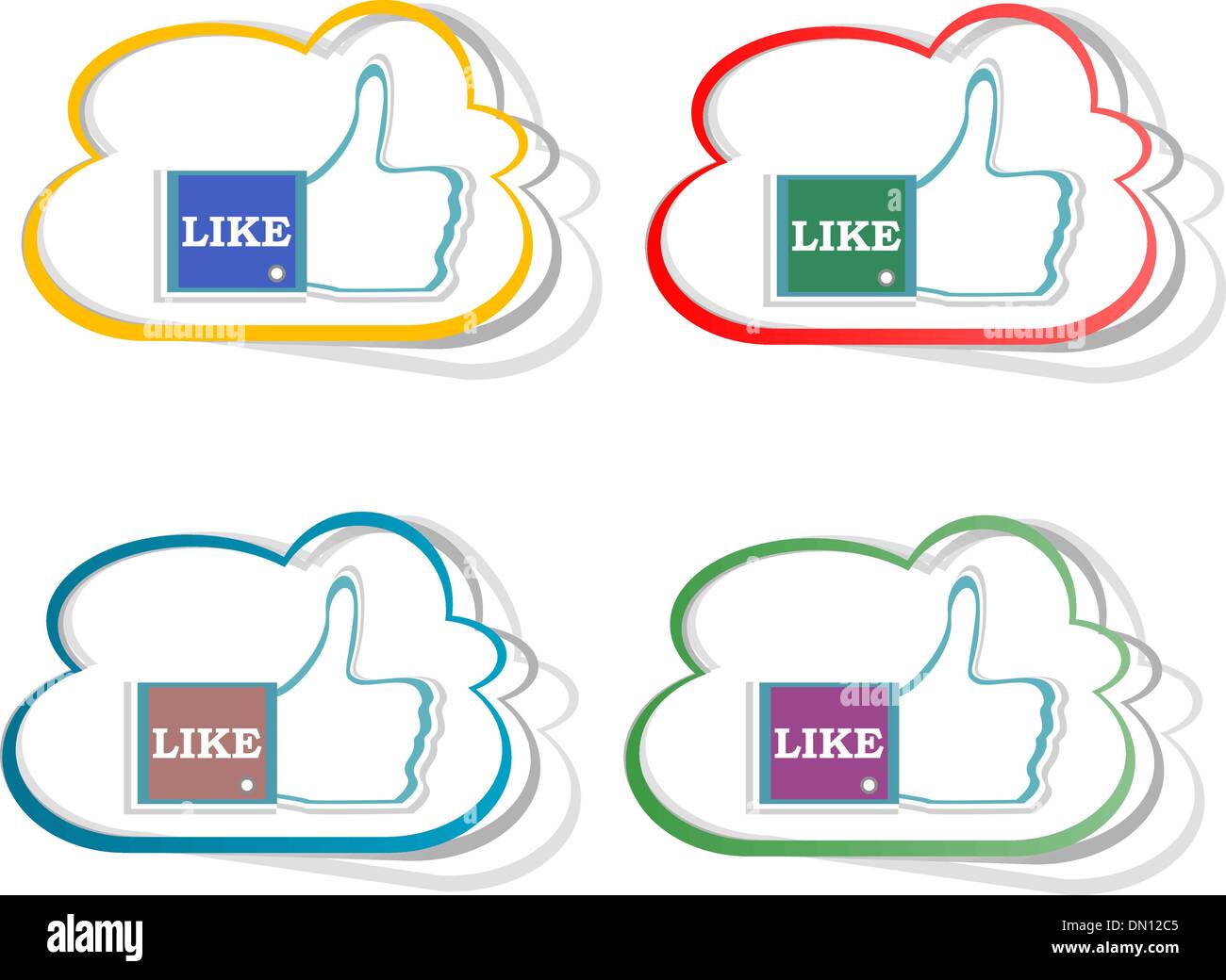 Thumb up hand with word like stickers set. Vector Stock Vector Image ...