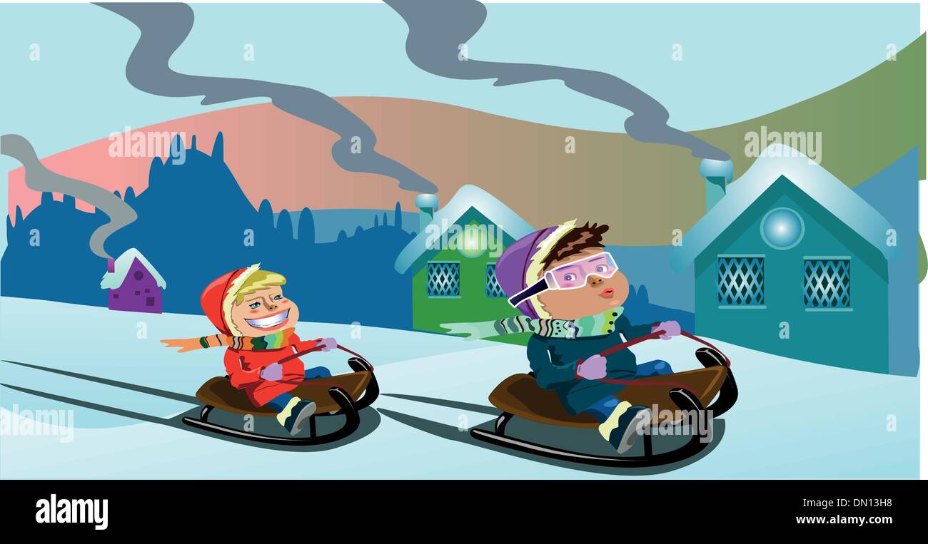 Kids Sledding Clip Art