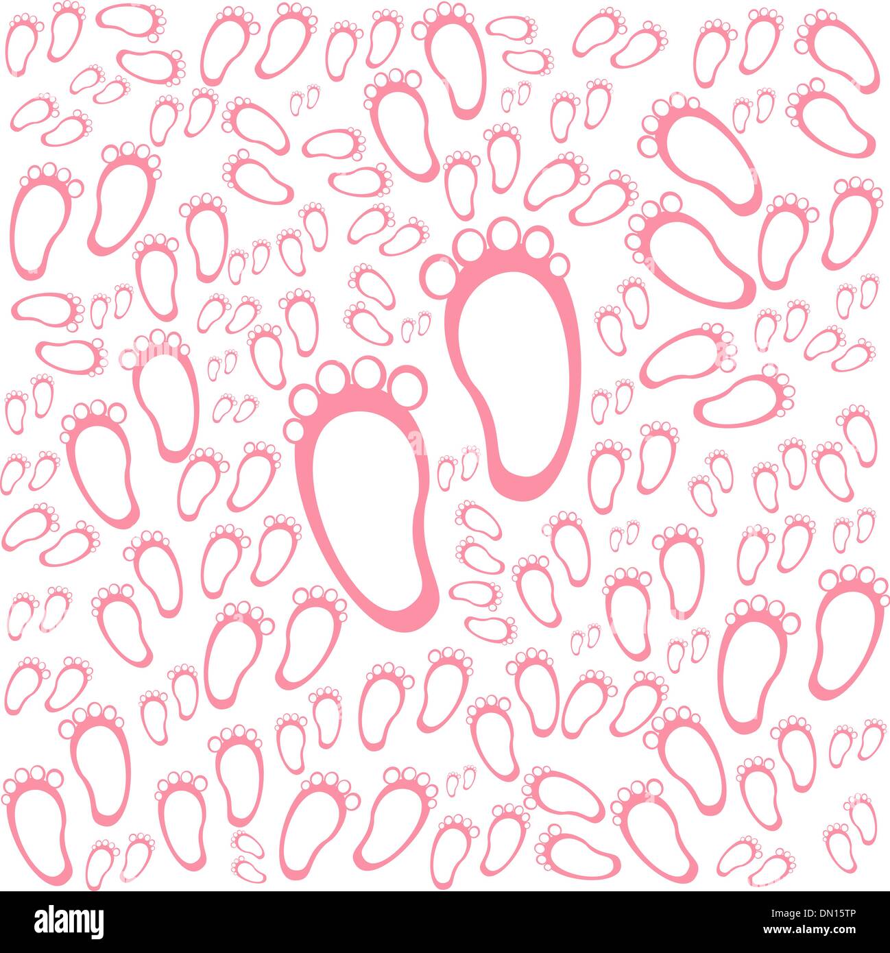 Baby girl arriival card with many foot steps background Stock Vector ...