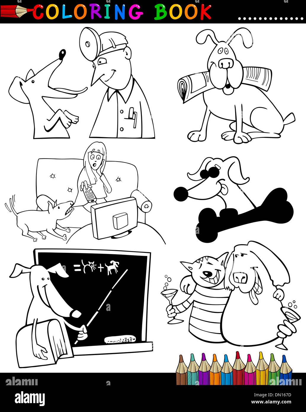 Cartoon dogs coloring book page hi-res stock photography and images - Alamy