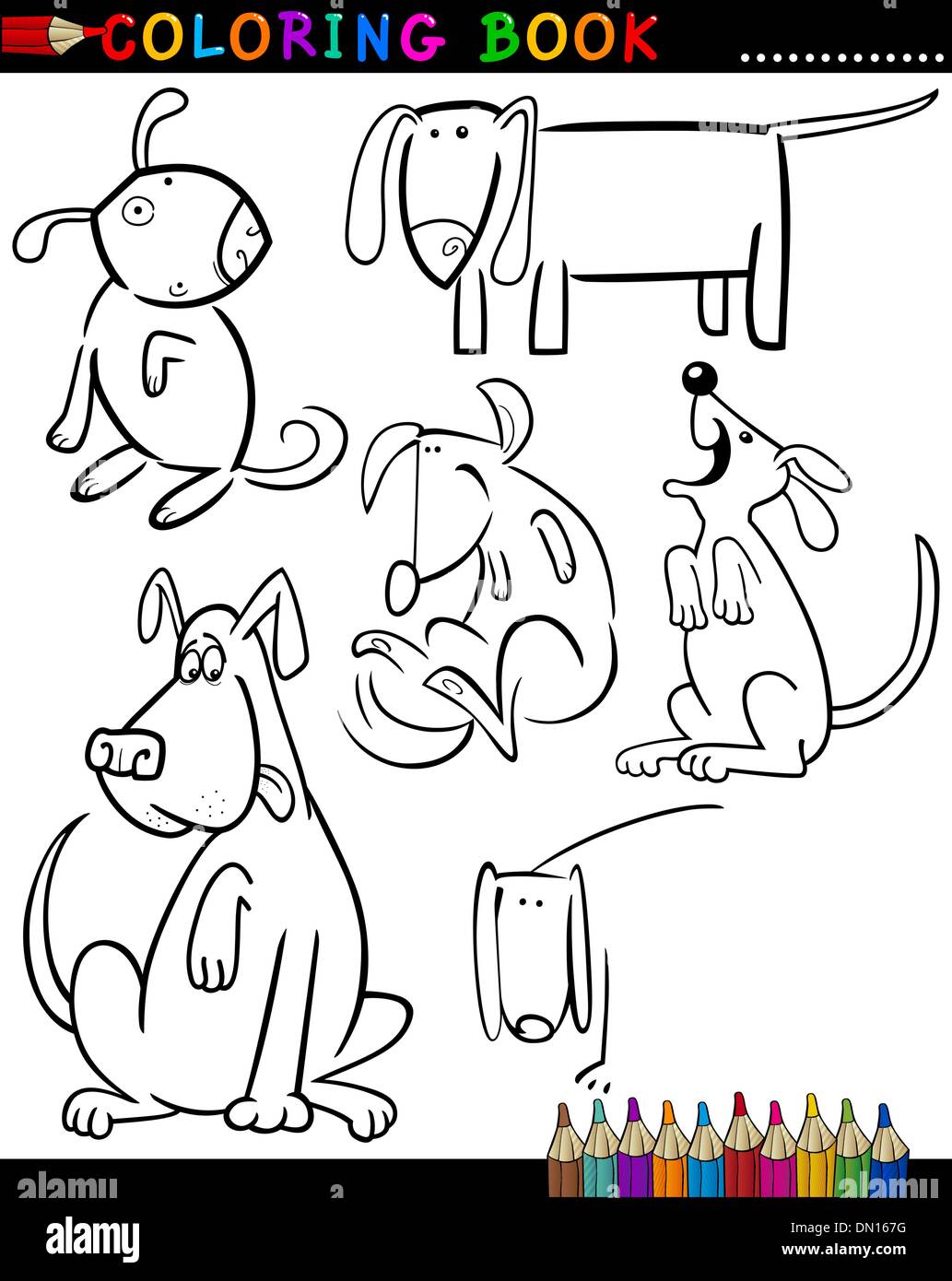 Cartoon dogs coloring book page hi-res stock photography and images - Alamy