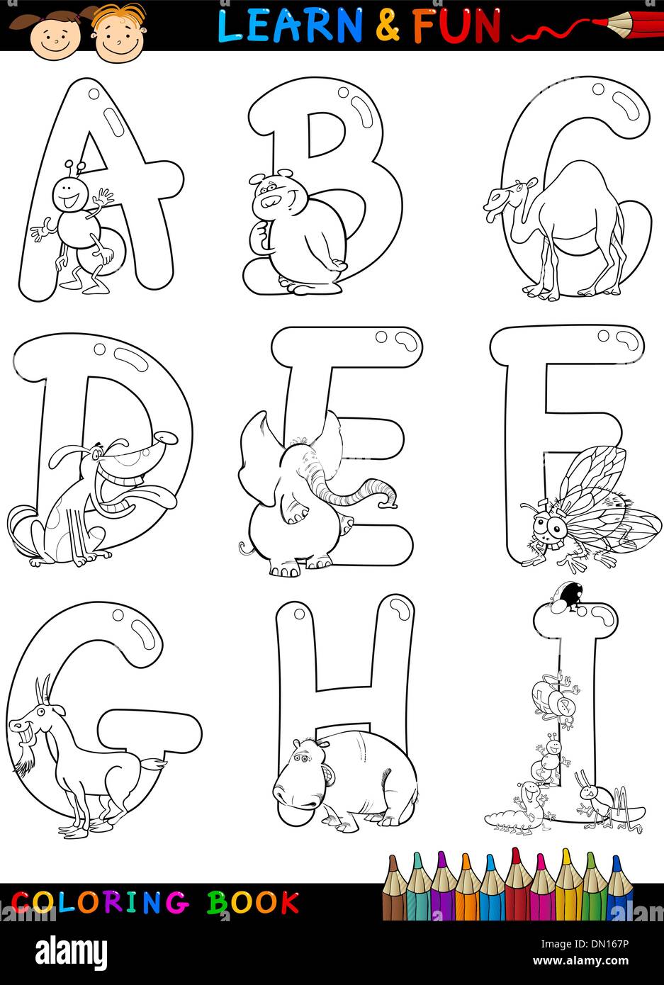 Cartoon alphabet coloring book page hi-res stock photography and images ...