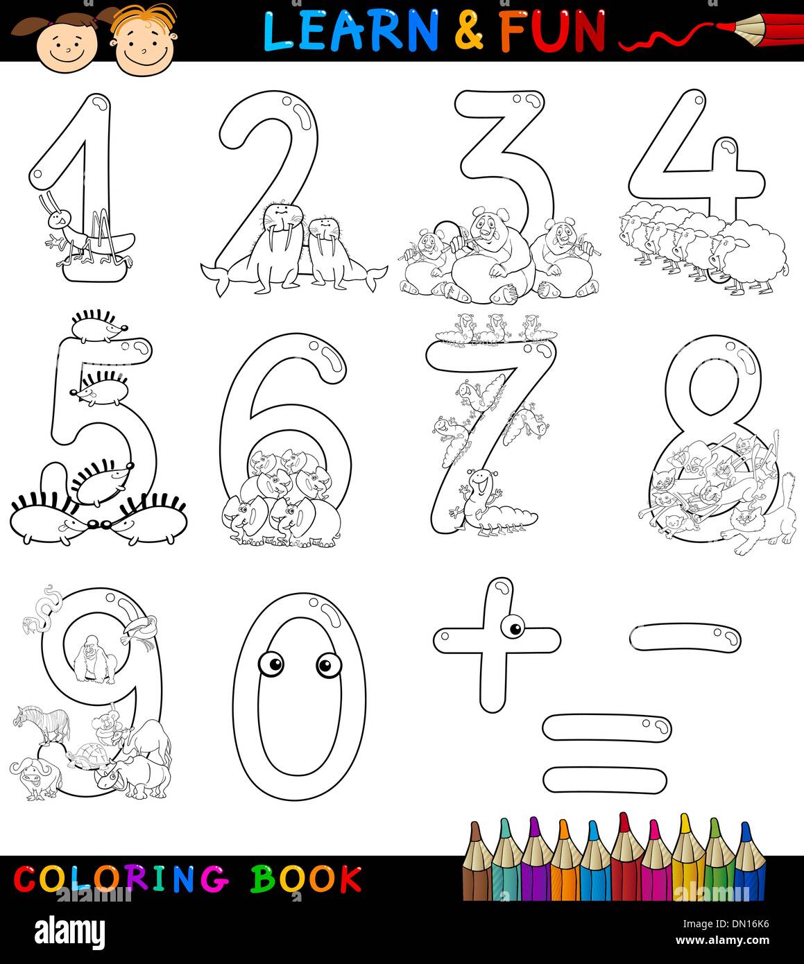 numbers with cartoon animals for coloring Stock Vector Image & Art - Alamy