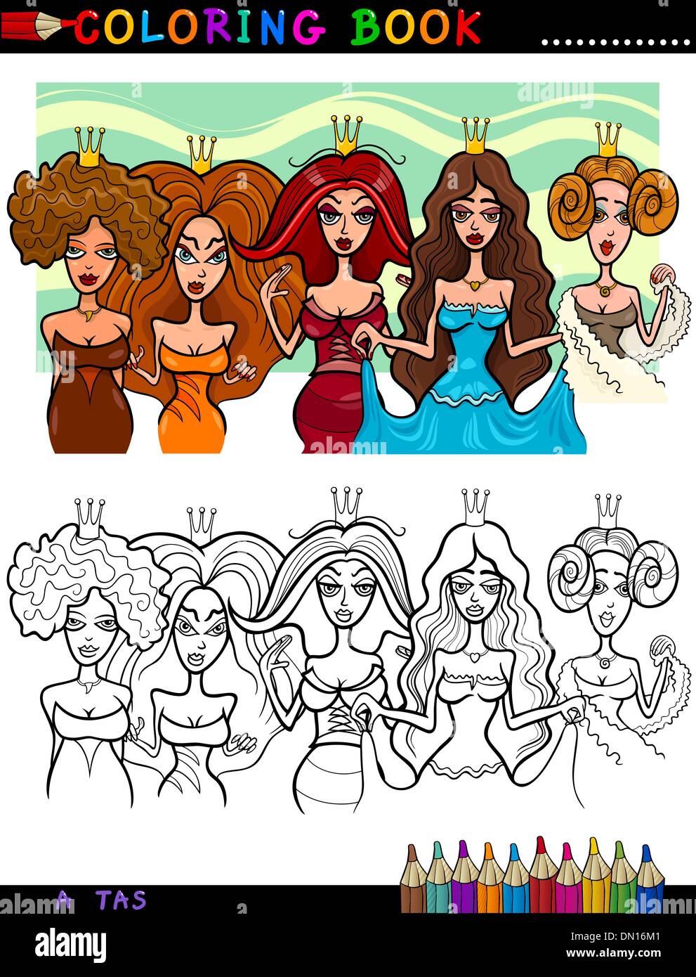 Fantasy Princesses or Queens for coloring Stock Vector Image & Art - Alamy