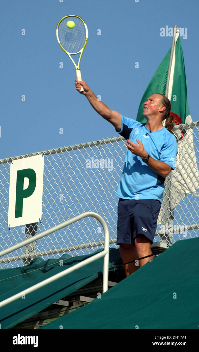 Dec 03, 2005; Delray Beach, FL, USA; Tennis star Luke Jensen serves ...