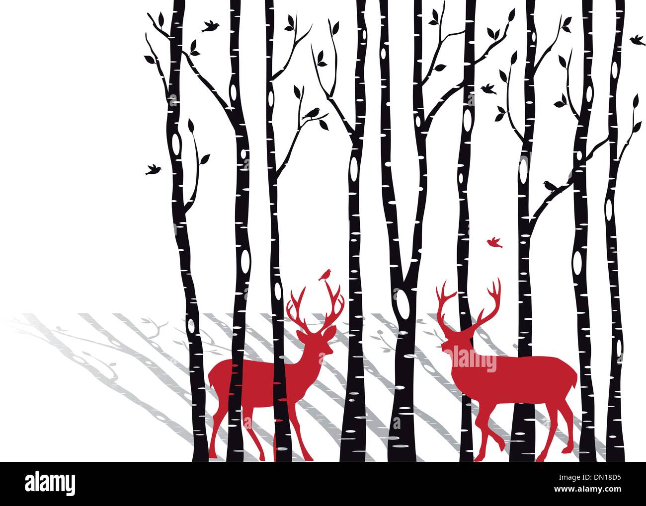 Birch trees with deer Stock Vector Images - Alamy