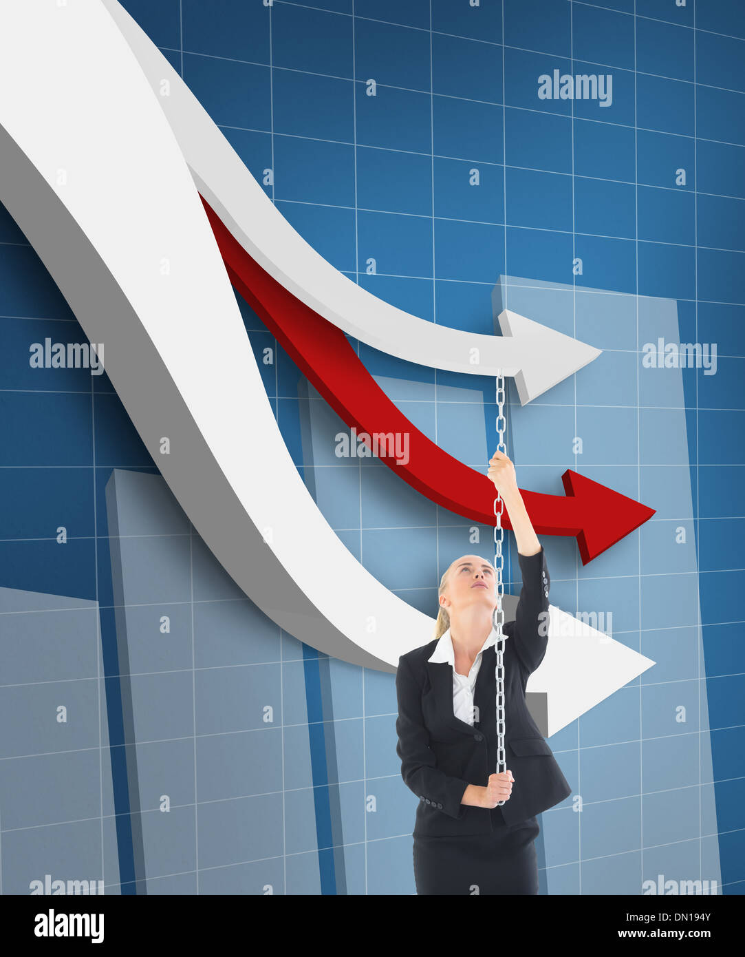 Composite image of businesswoman pulling a chain Stock Photo - Alamy