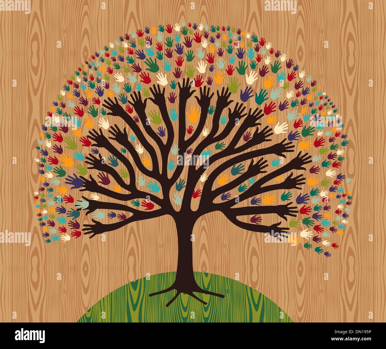 Diversity Tree hands over wooden pattern Stock Vector Image & Art - Alamy
