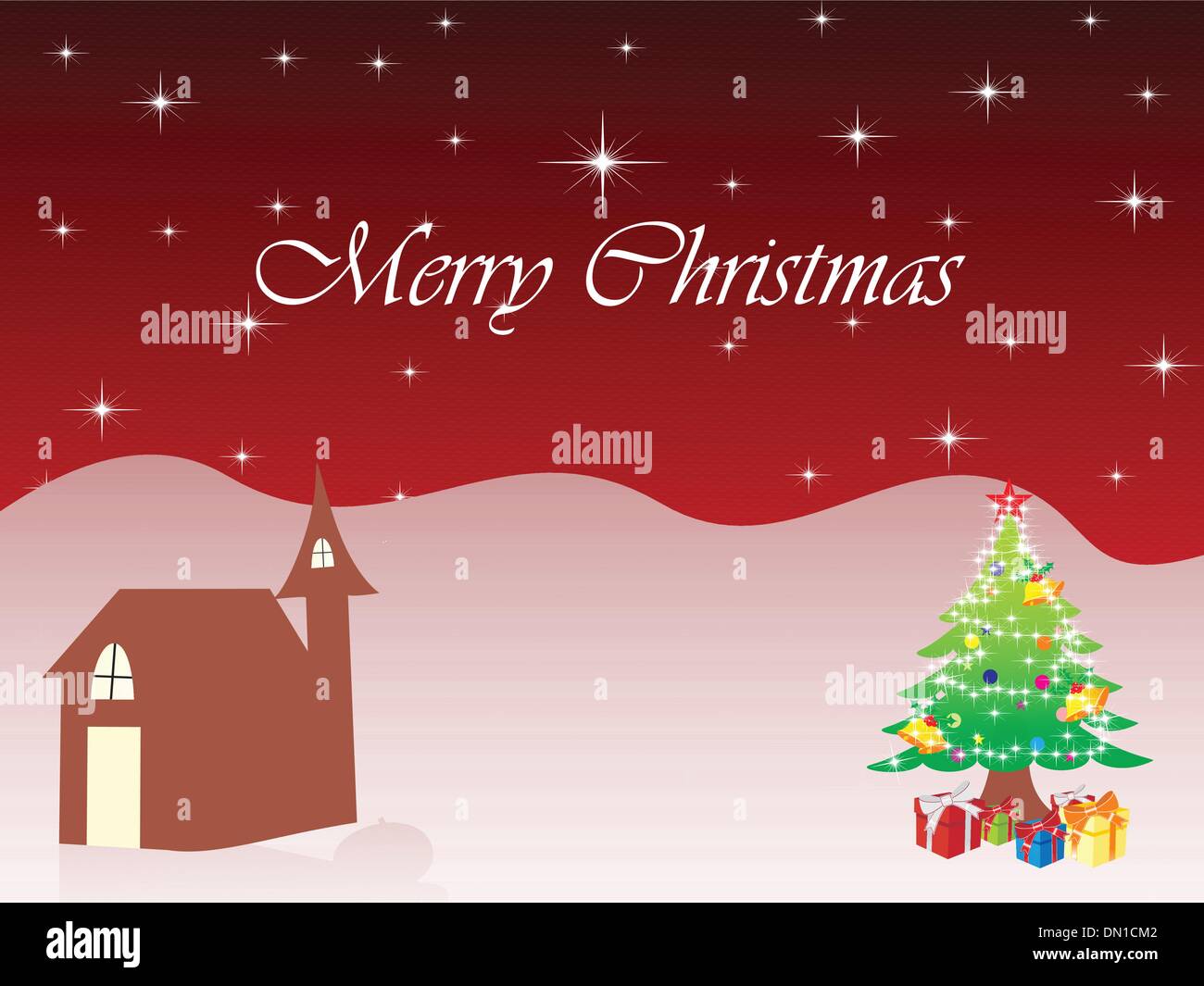 christmas background with tree house, vector illustration Stock Vector ...