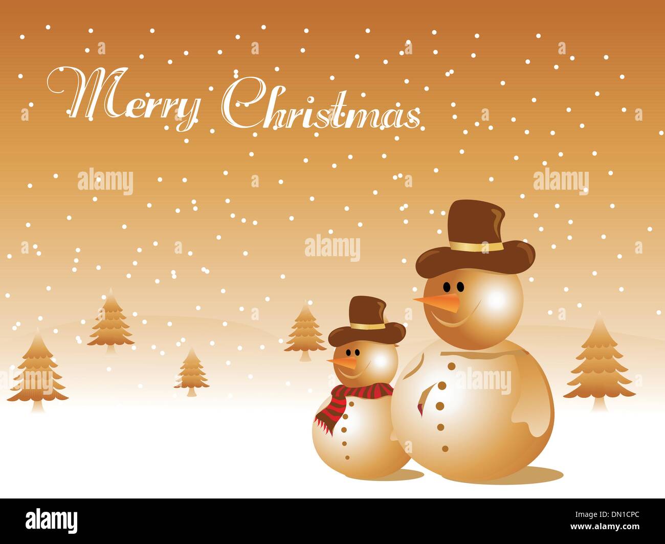 snowman and tree in snowfall, vector illustration Stock Vector Image ...
