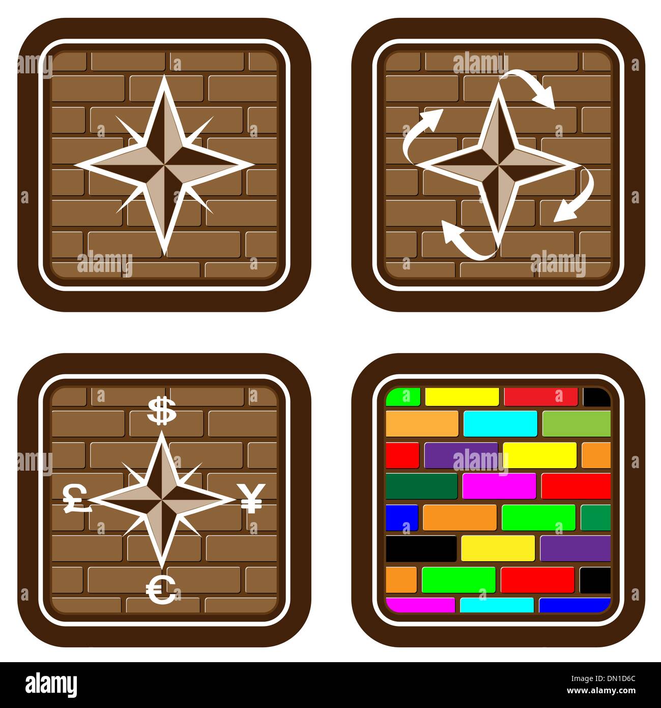 Brick buttons with icons, the finance and travel Stock Vector Image ...