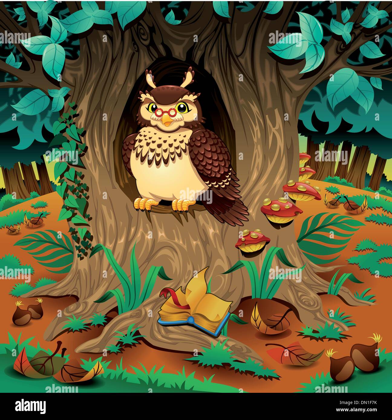 Scene with owl Stock Vector Image & Art - Alamy