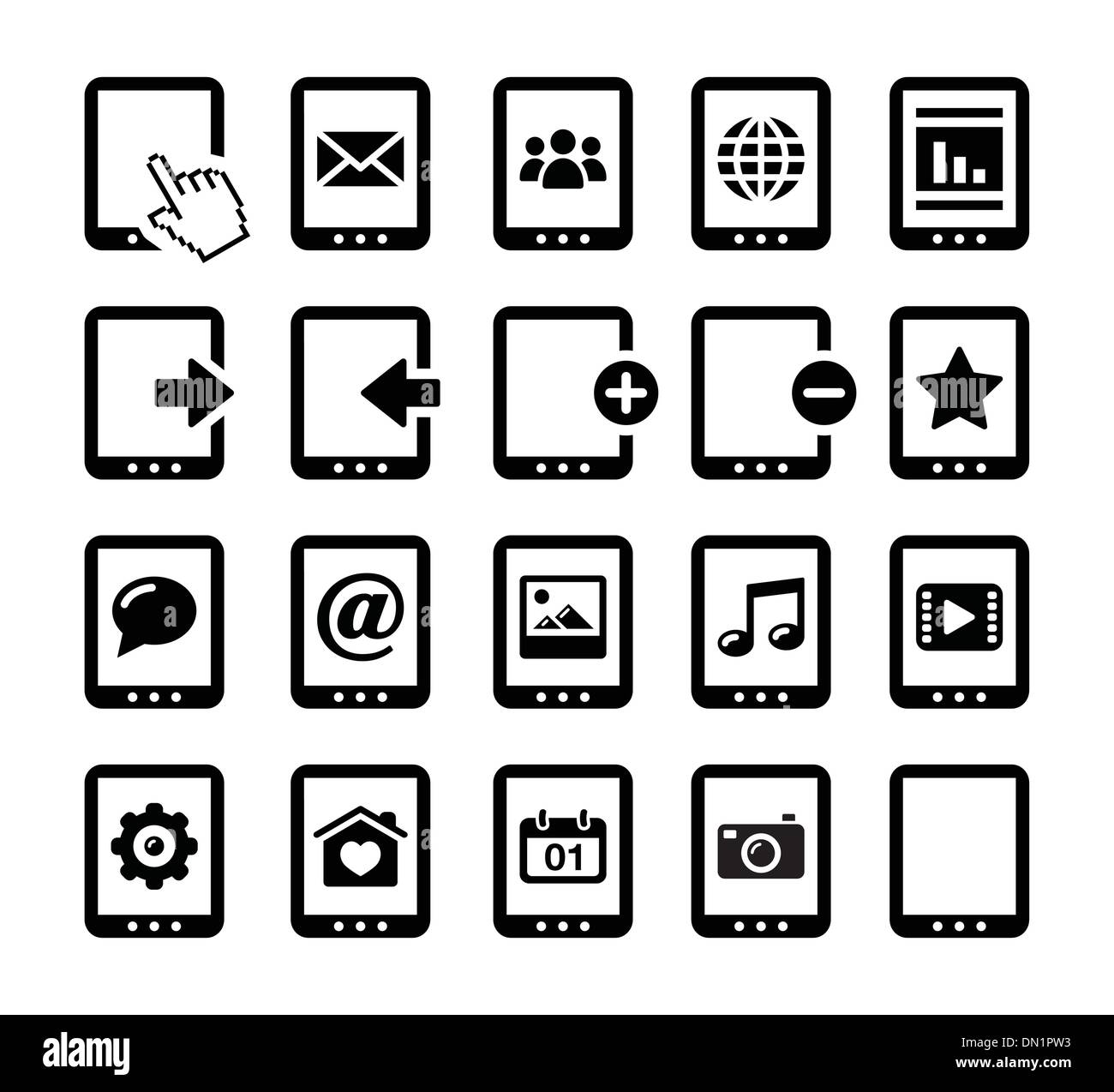Tablet balck icons set with reflections Stock Vector Image & Art - Alamy