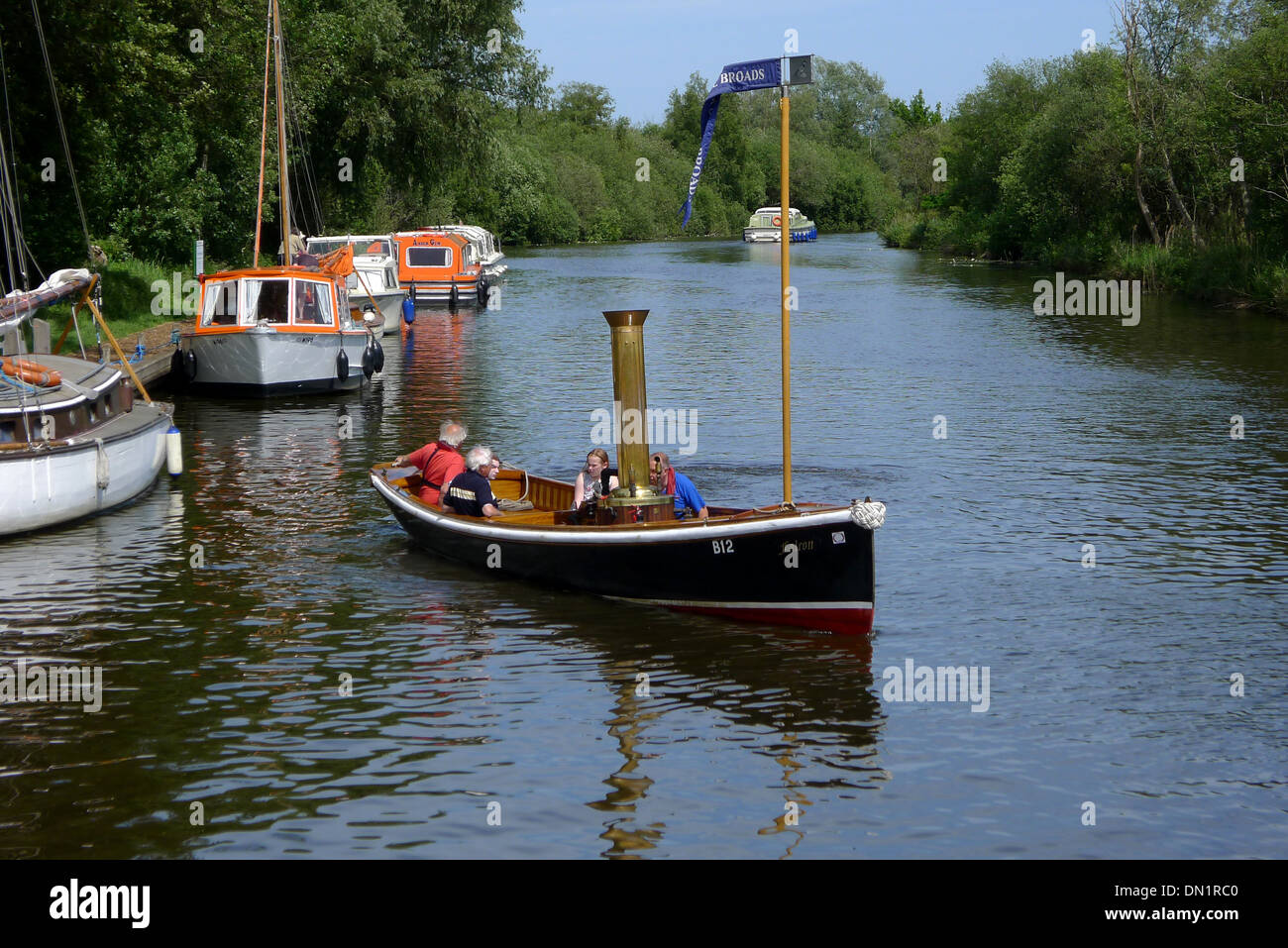 traditional steam powered boat on the Norfolk Broads, UK Stock Photo ...