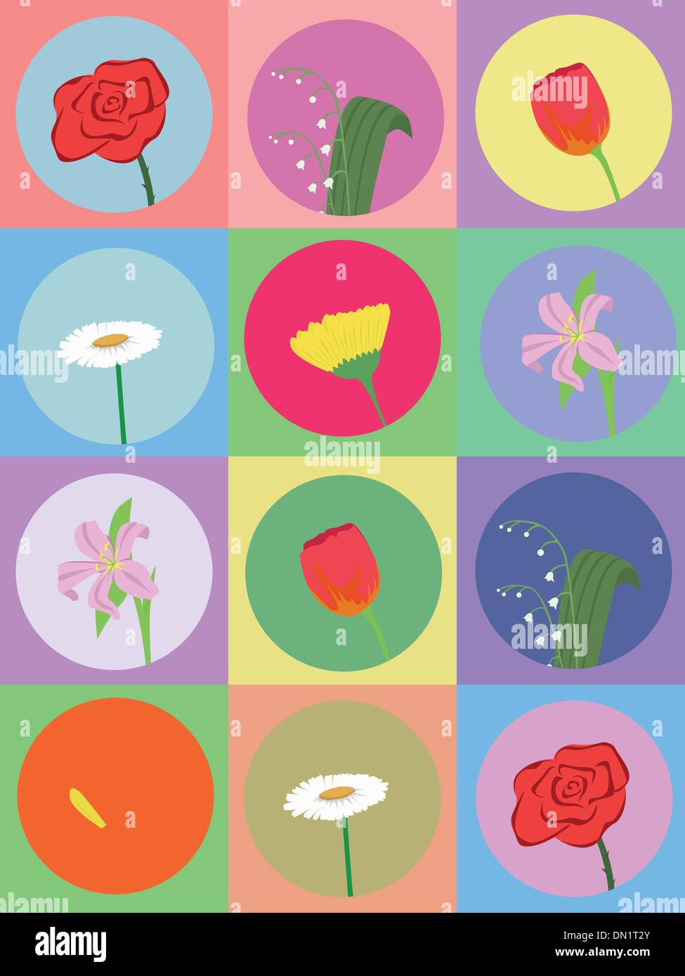 Cartoon red flowers pattern Stock Vector Images - Alamy