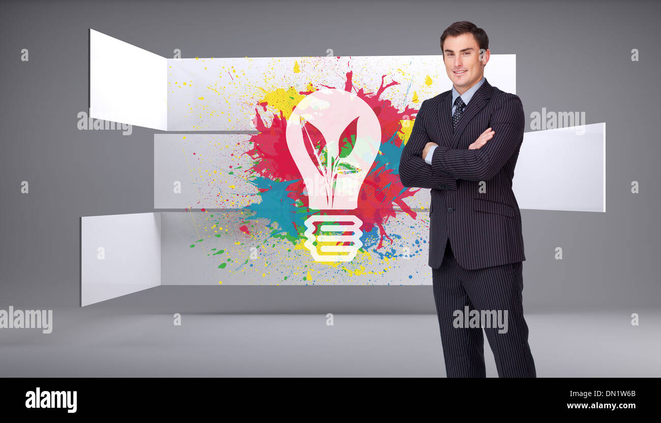 Composite image of young businessman standing cross-armed Stock Photo ...