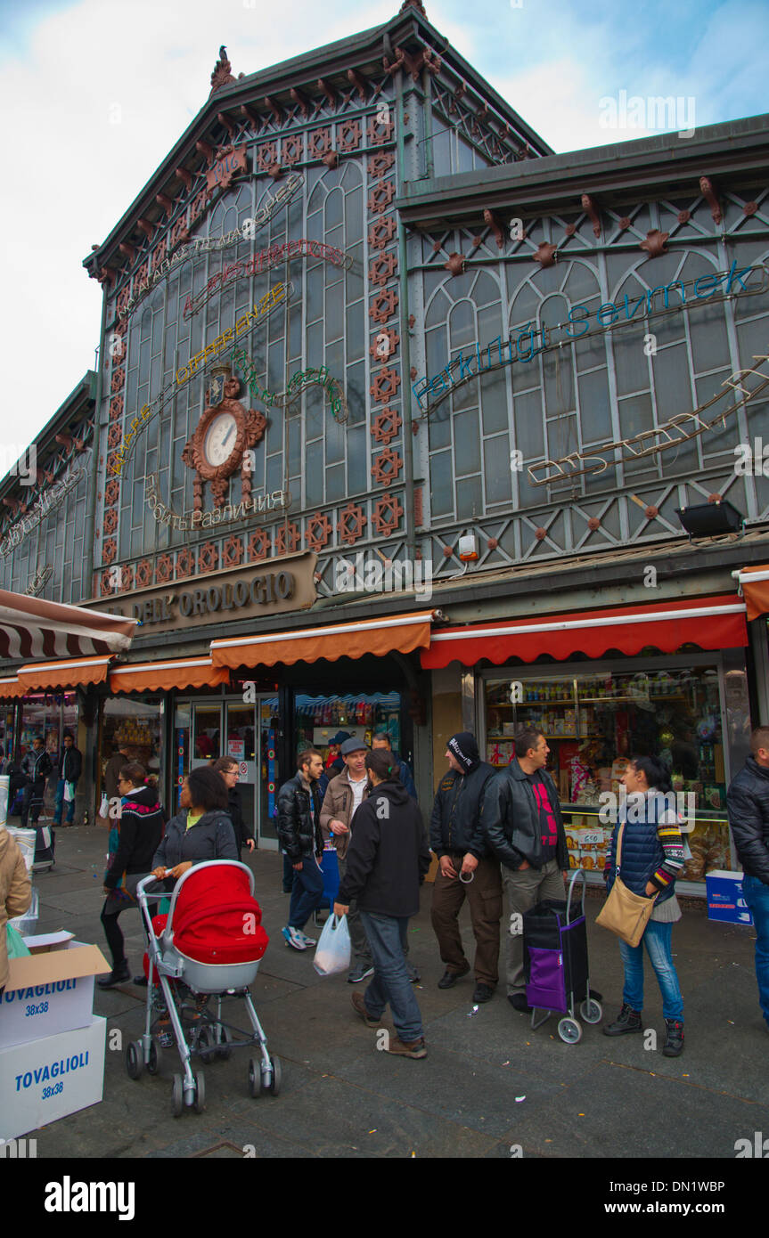 Market hall exterior Piazza della Repubblica square central Turin ...