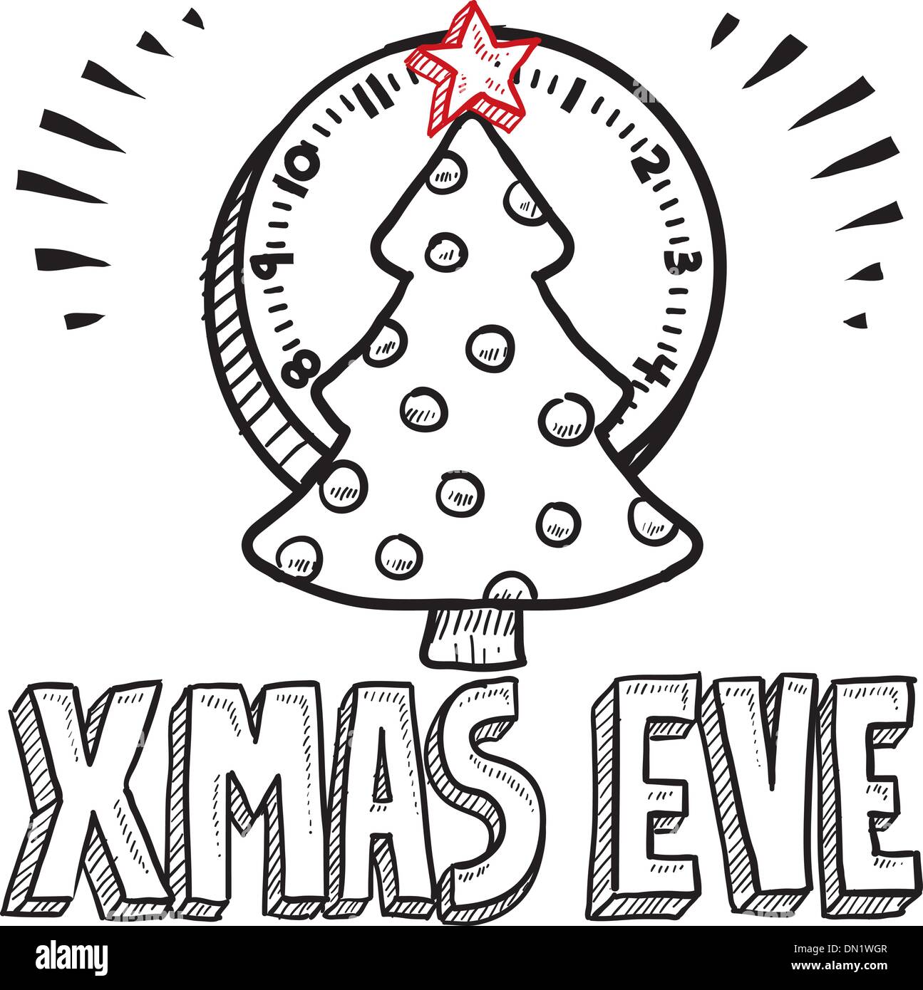 Christmas eve clock sketch Stock Vector Image & Art - Alamy