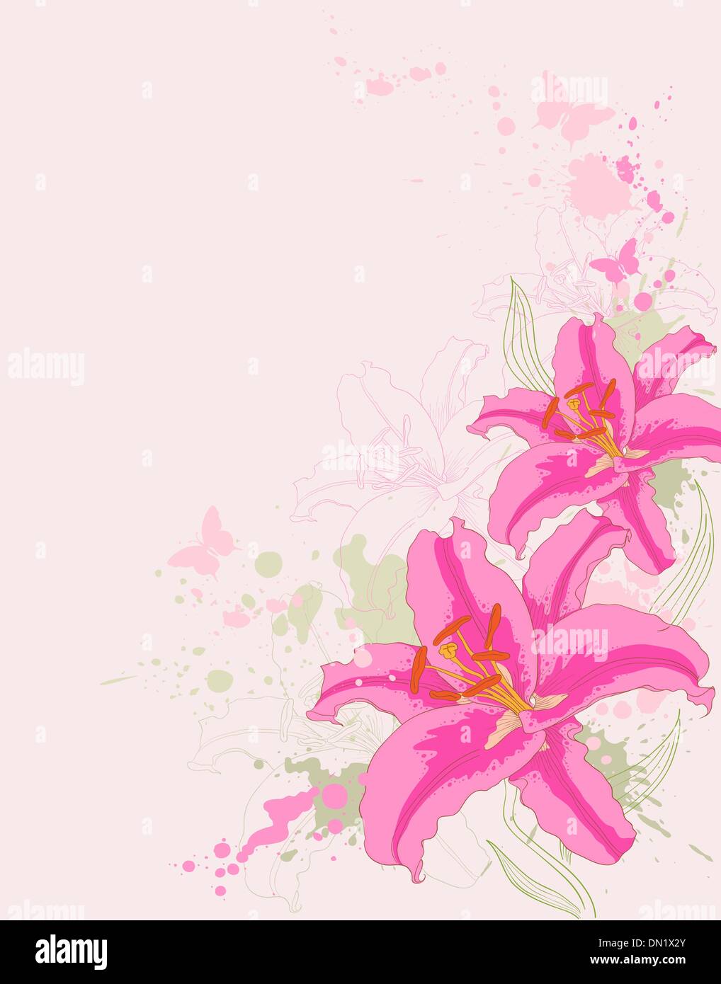 floral background with pink lily Stock Vector Image & Art - Alamy