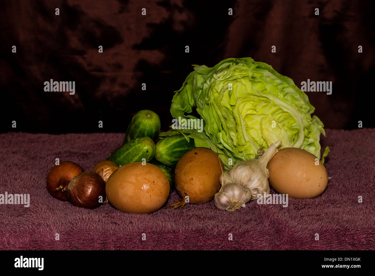 Still Life - Vegetables And Egg Stock Photo - Alamy