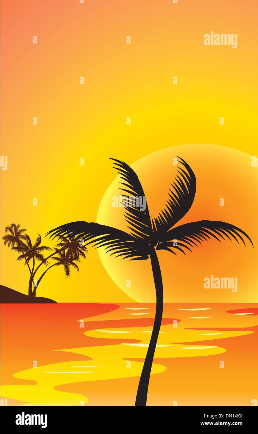 Sun sunset silhouettes trees summer Stock Vector Images - Alamy