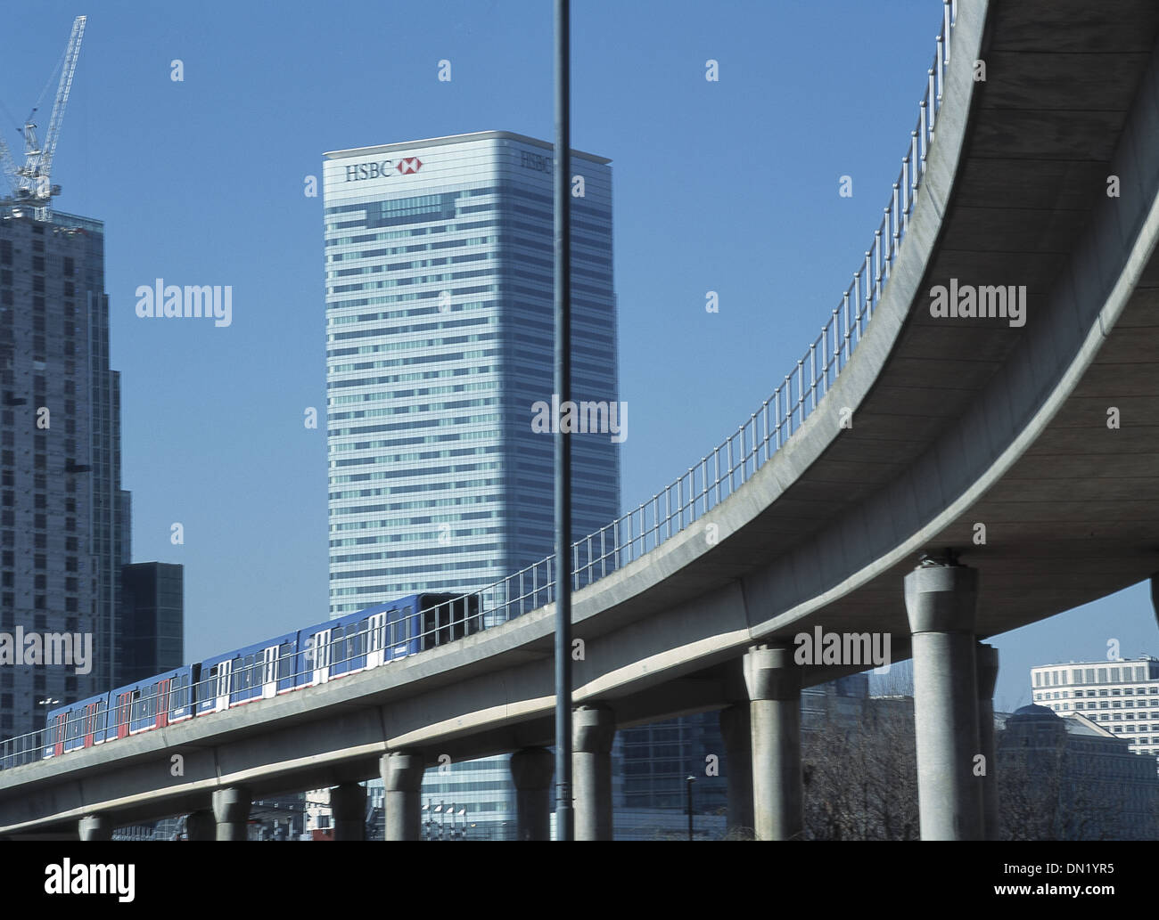 HSBC Building and docklands light railway Stock Photo - Alamy