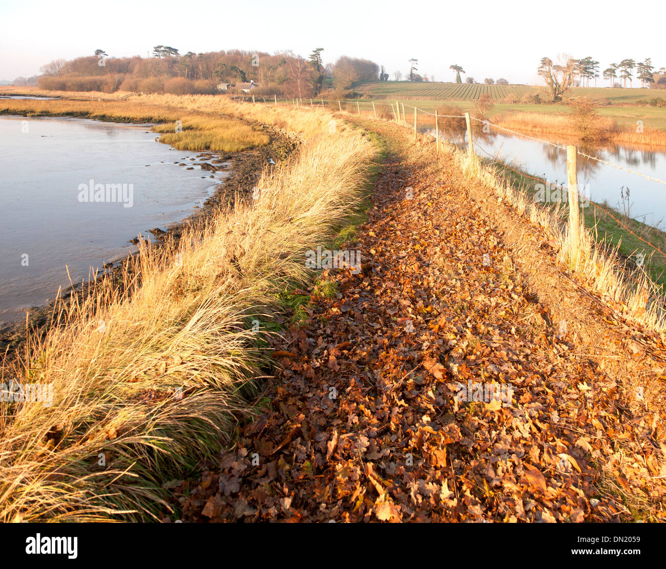 River Deben flood defence wall over-topped by storm surge water ...
