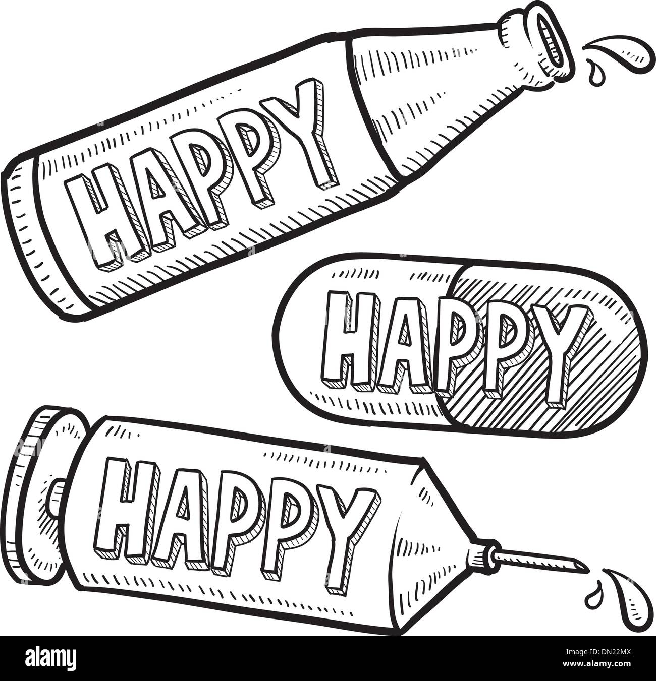 Happy drugs and alcohol sketch Stock Vector Image & Art - Alamy