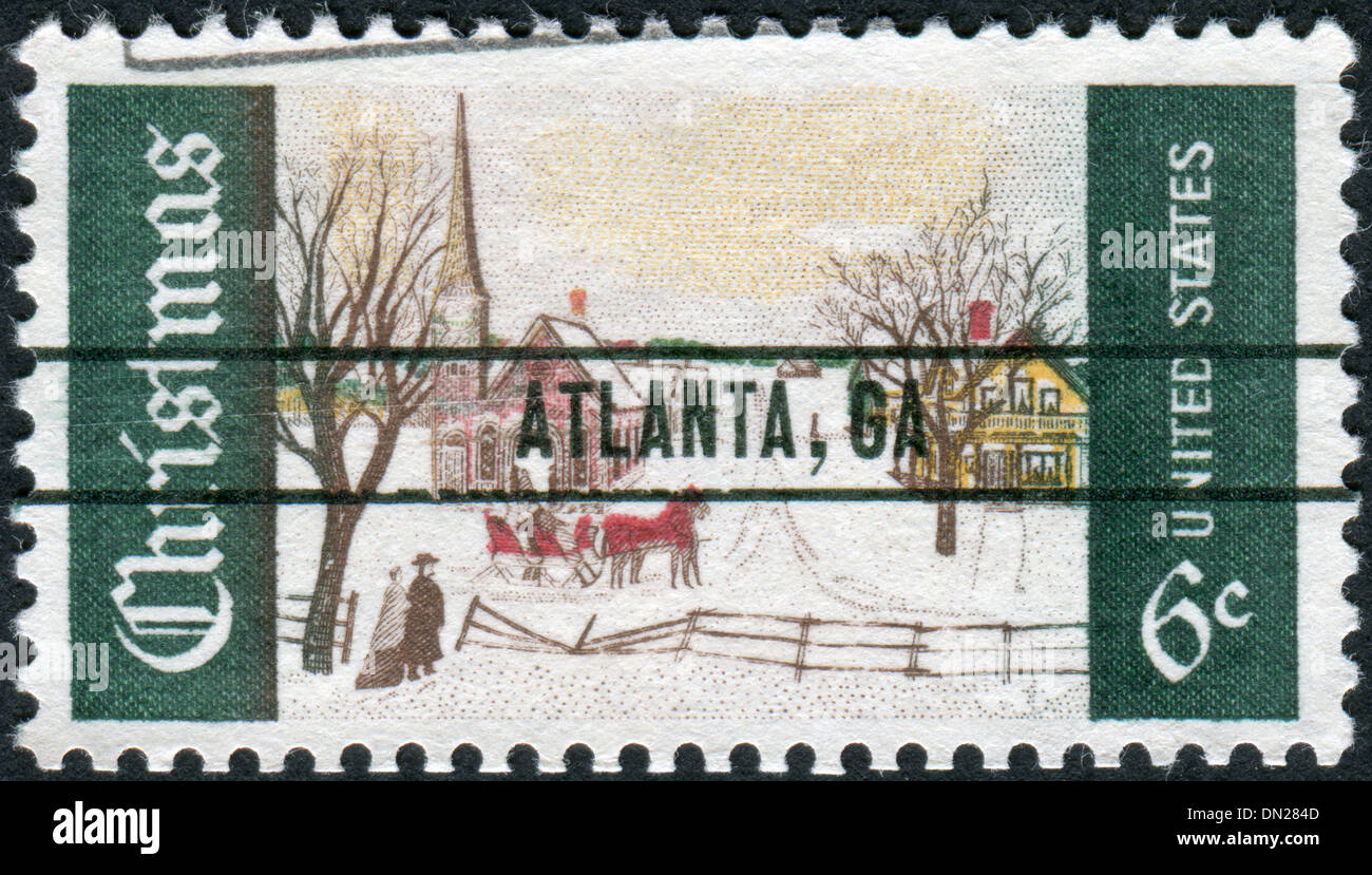 A postage stamp printed in USA (overprint ATLANTA, GA), Christmas Issue ...