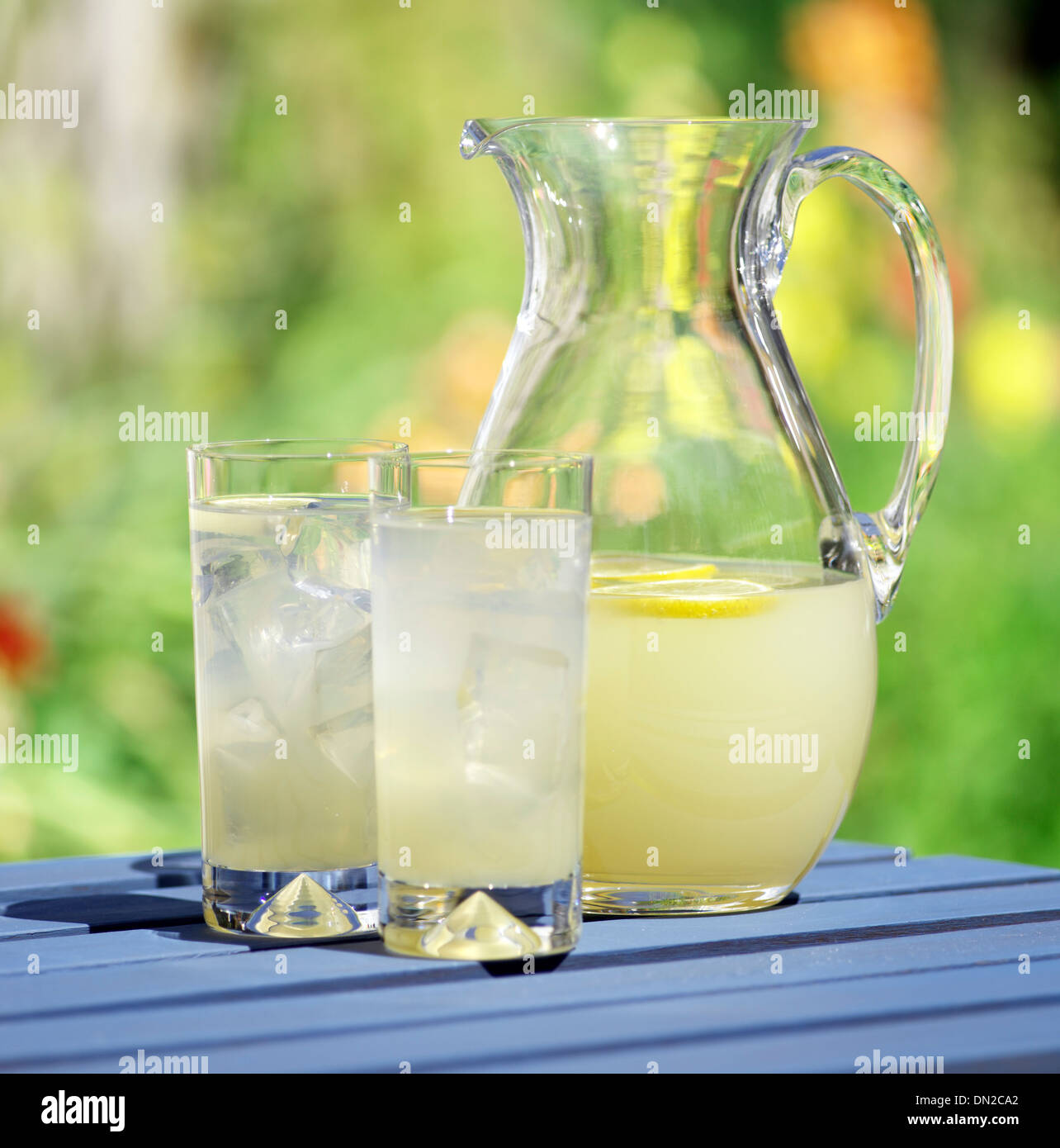 Lemonade Jug and Glasses Stock Photo - Alamy
