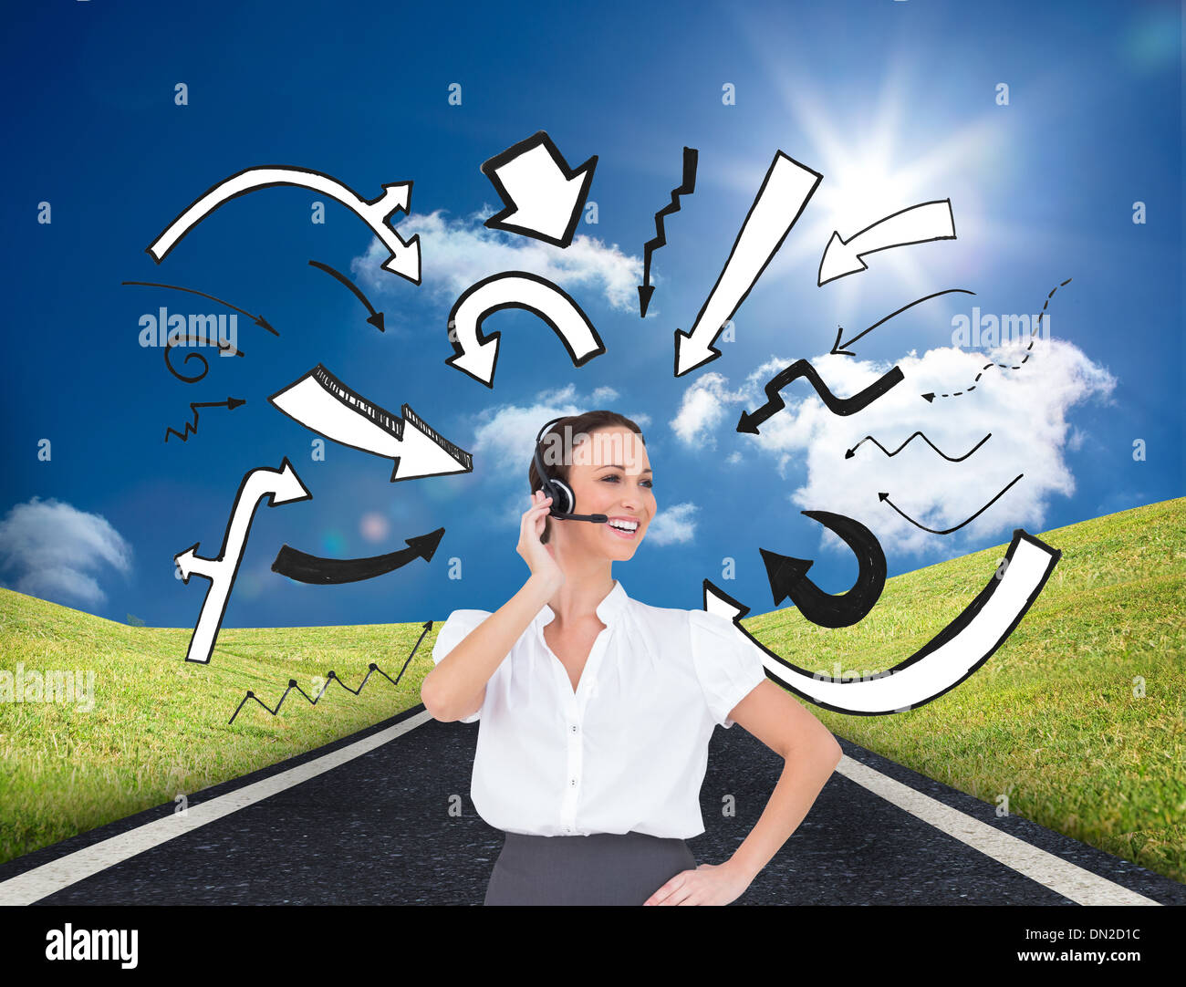 Composite image of cheerful smart call center agent working Stock Photo ...