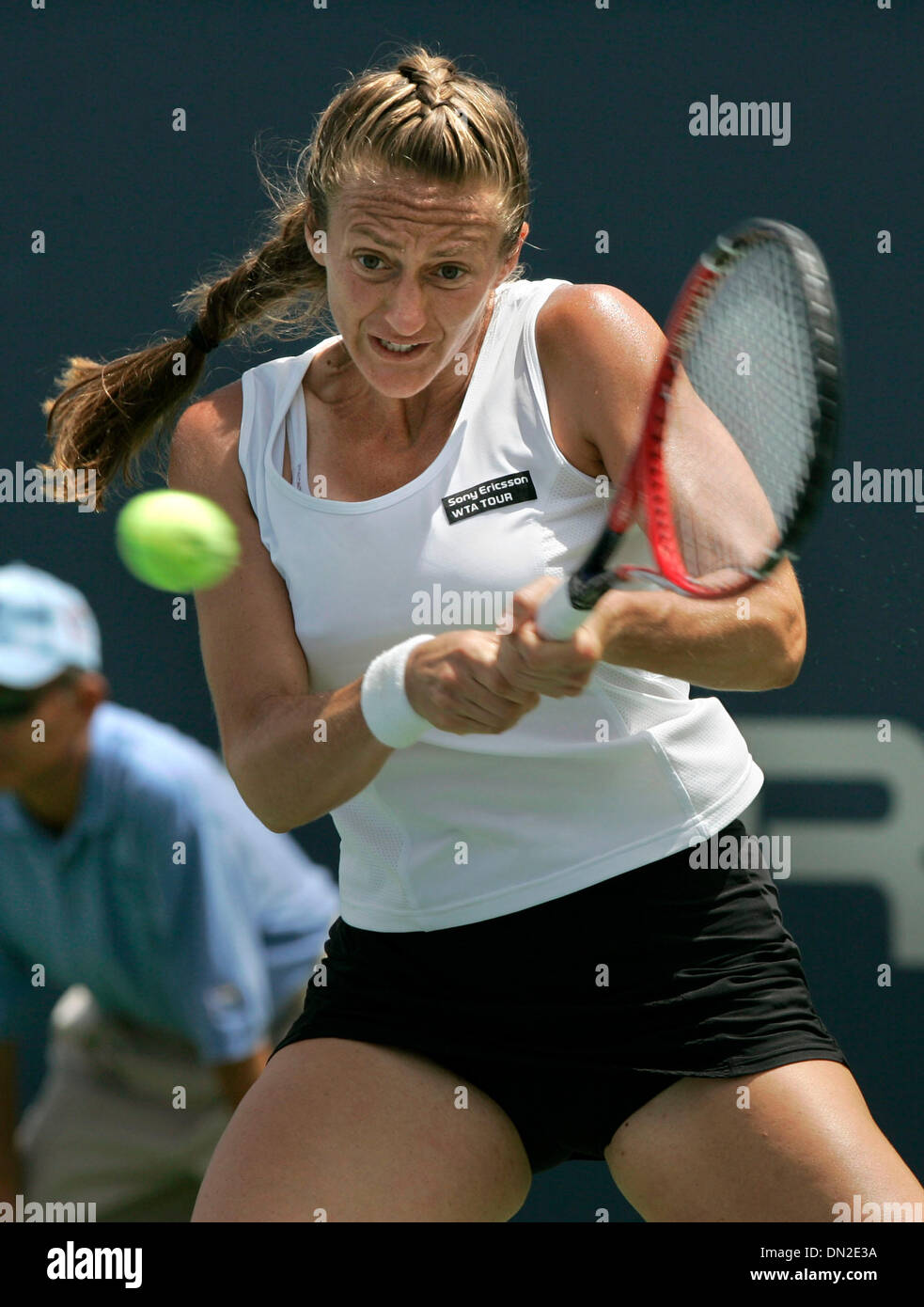 Aug 02, 2006; Carlsbad, CA, USA; MARY PIERCE hits a backhand shot ...