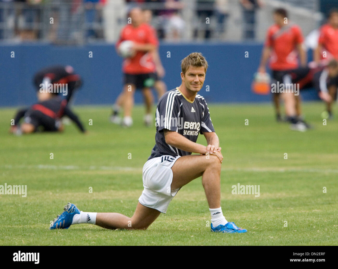 Aug 09, 2006; Seattle, WA, USA; Real Madrid's DAVID BECKHAM stretches ...