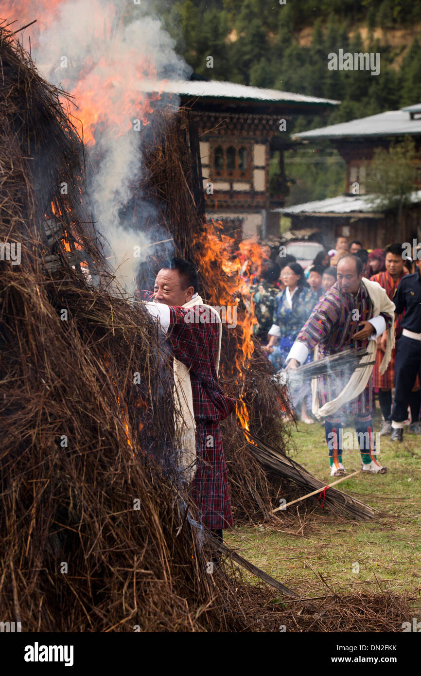 Bhutan, Bumthang Thangbi Mani Lhakang Tsechu Festival Mewang, fire ...