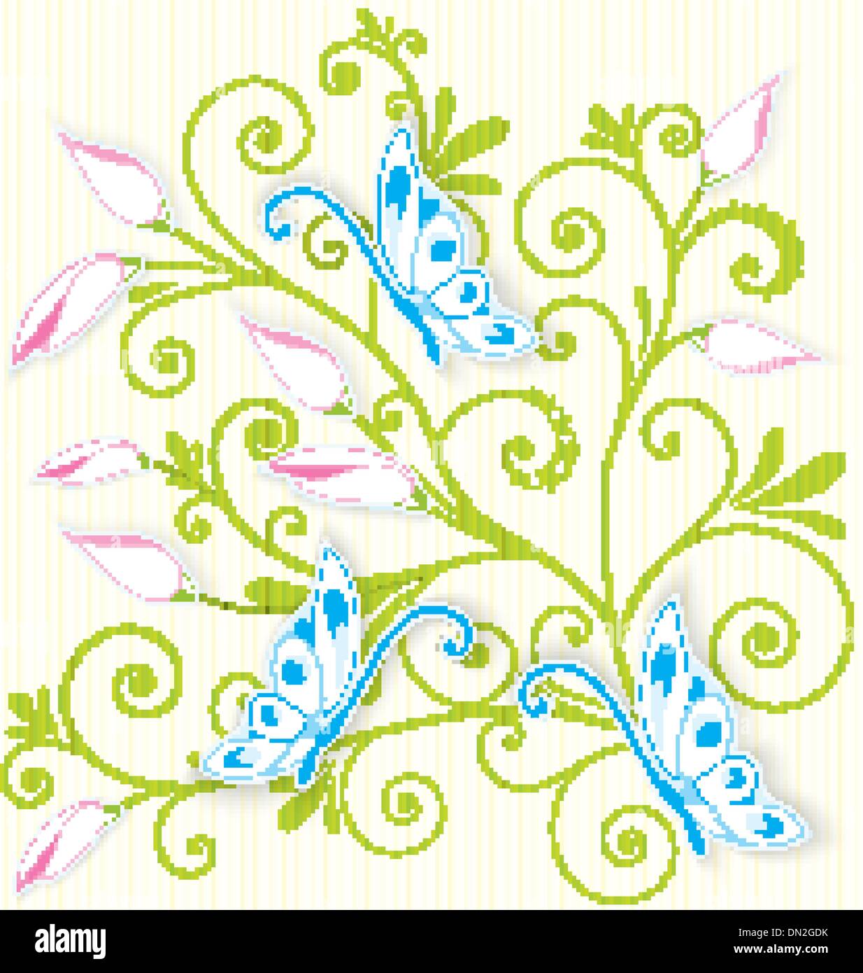 Blue butterfly on pink flower Stock Vector Images - Alamy