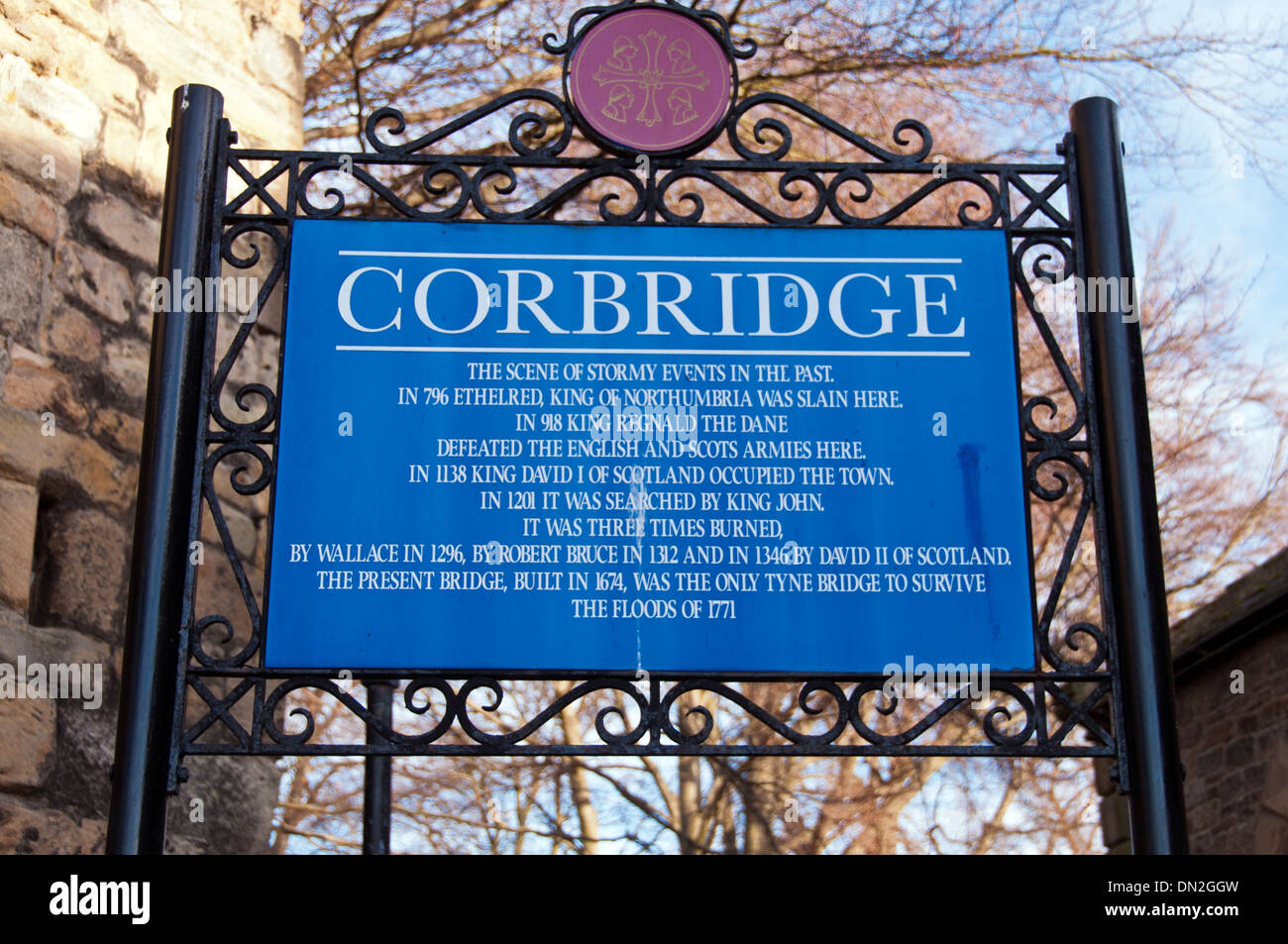 A sign outlining the history of Corbridge, a small, popular town on the ...